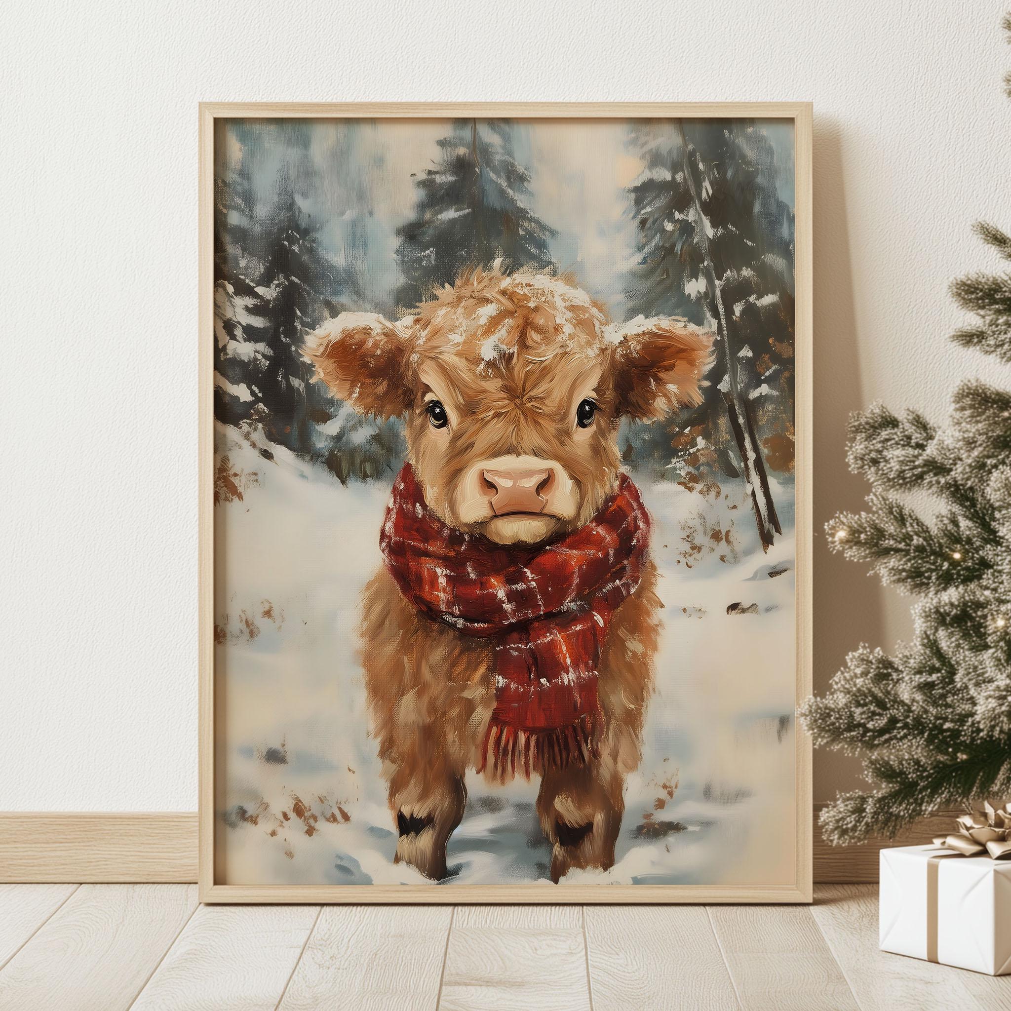 Cute Highland Cow Christmas Print, Winter Wonderland Animal Artwork ...