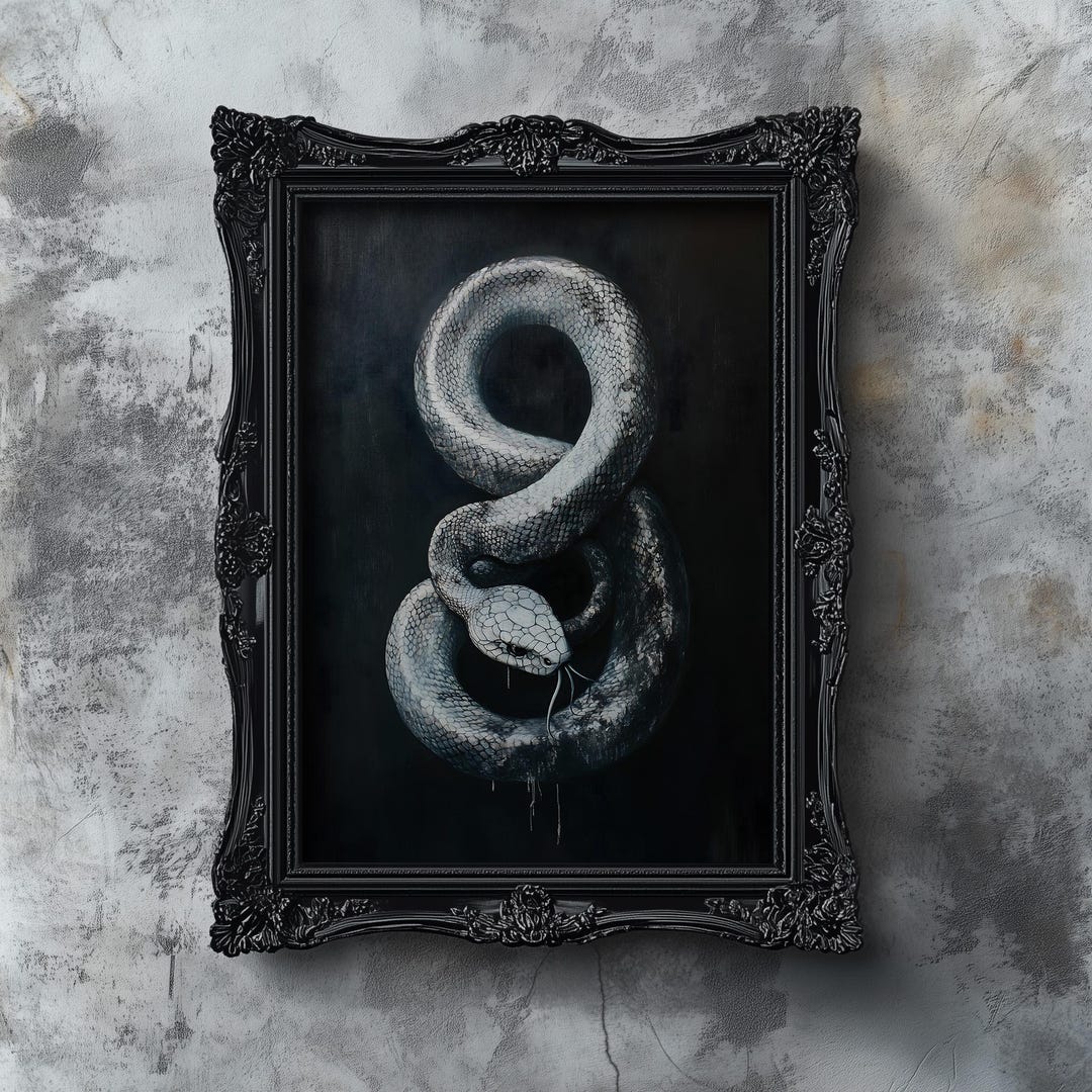 Gothic White Snake Print, Neutral Halloween Snake Art, Dark Academia ...