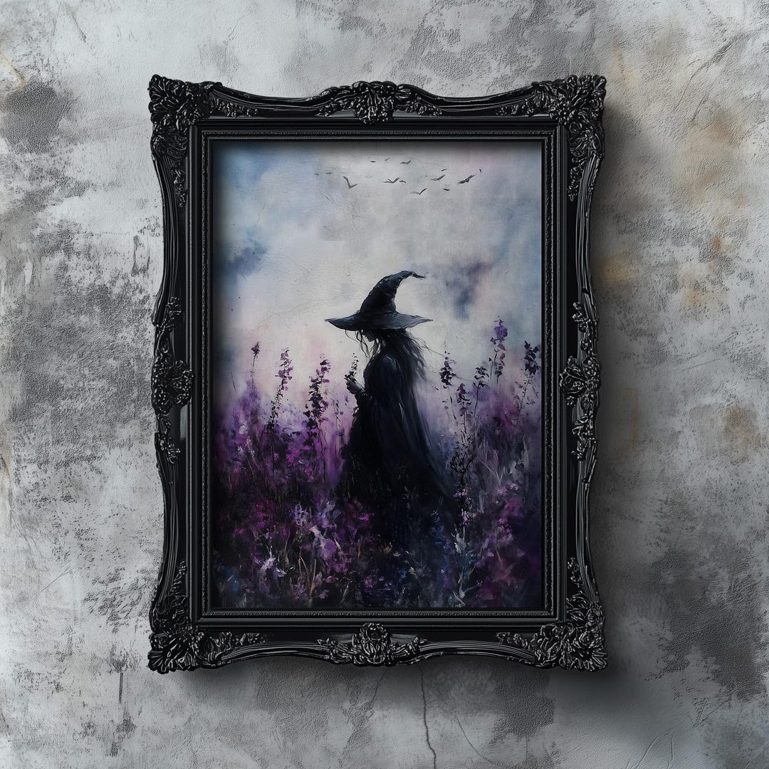 Purple Bloom Witch Print, Halloween Witchy Wildflower Art, Autumn ...