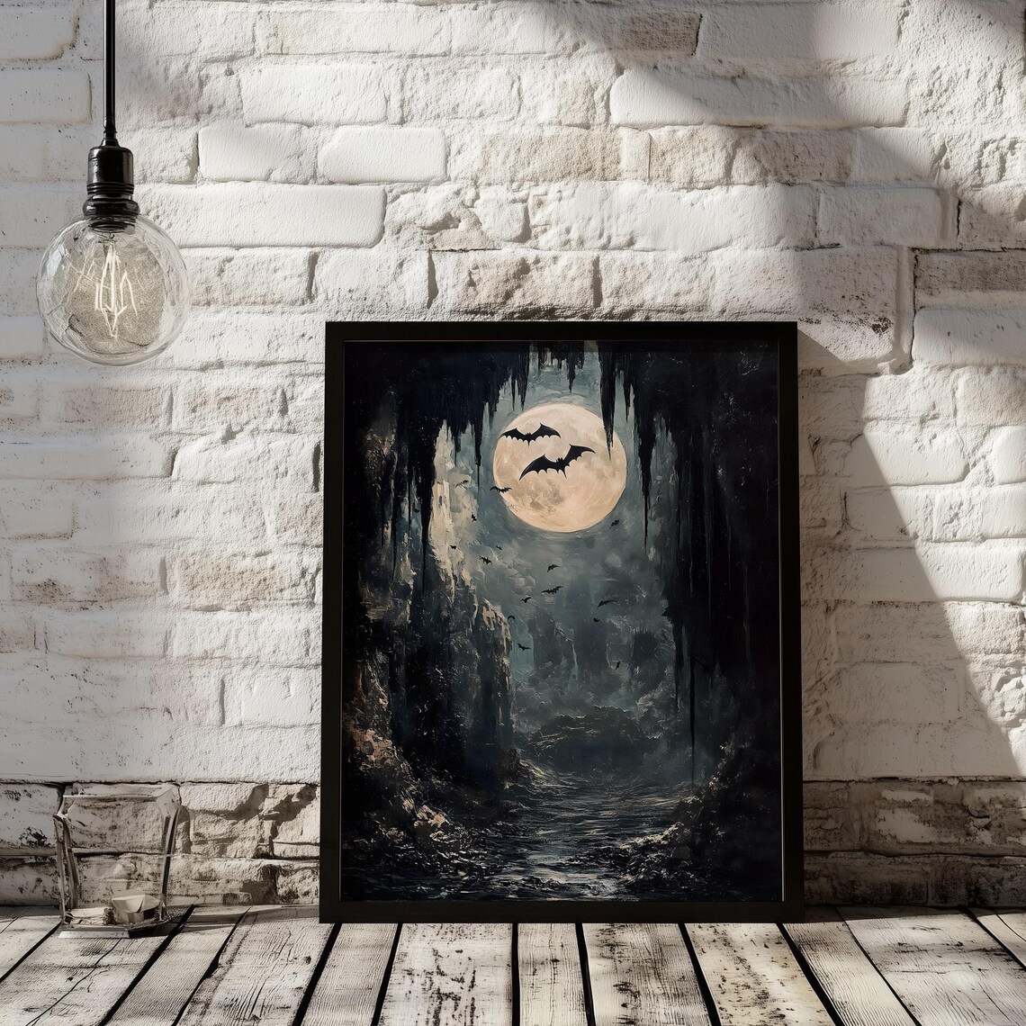 Dark Bat Cave Oil Painting Print: Gothic Halloween Decor (digital ...