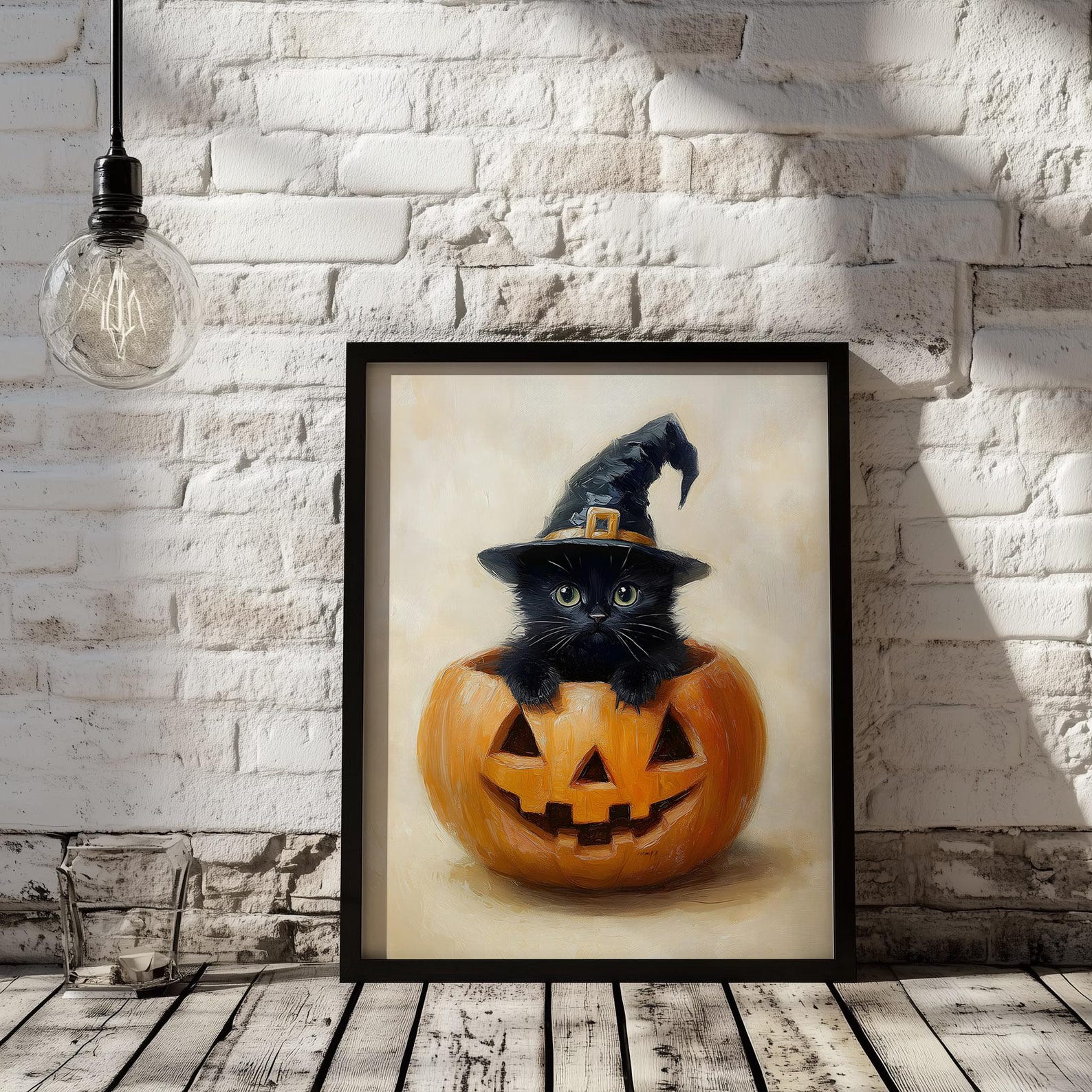 Cute Witchy Black Cat Hallowen Poster, Moody Vintage Cat Oil Painting ...