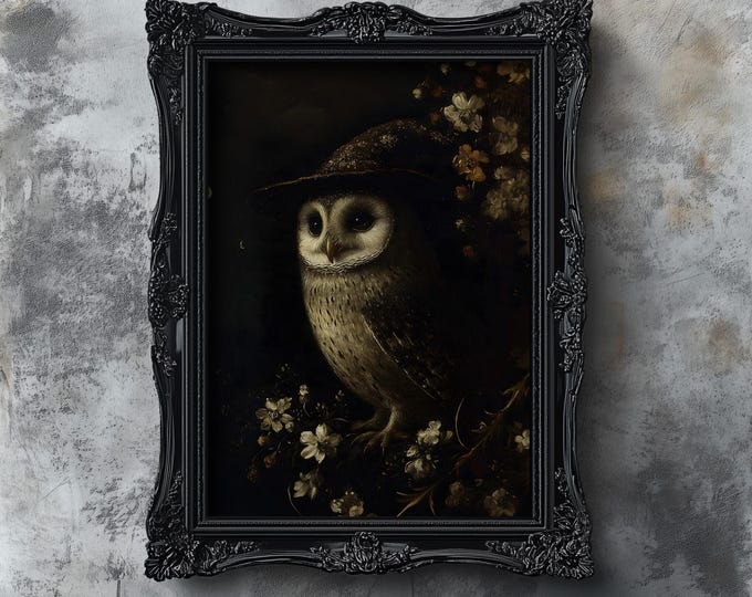 Moody Cottagecore Owl Art Print, Digital Download, Printable Wall Art ...