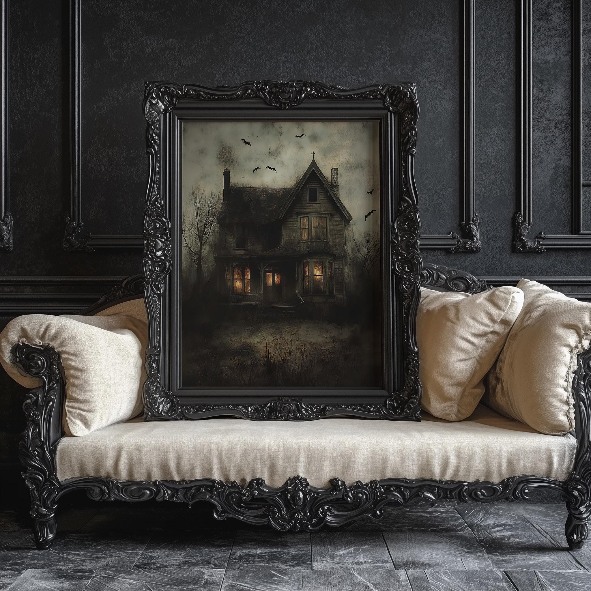 Vintage Haunted House Halloween Print, Spooky Mansion Wall Art, Dark ...