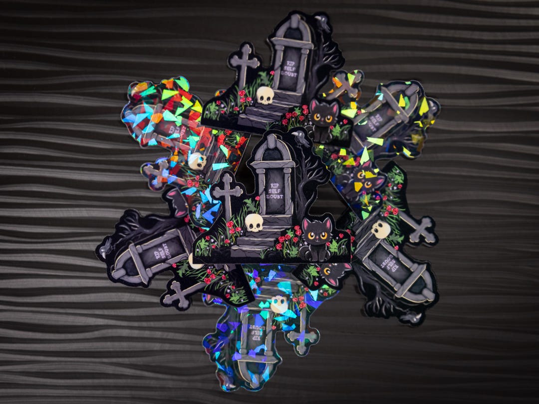 Halloween Laptop Sticker, Spooky Cemetery Water Bottle Decal, Hand ...