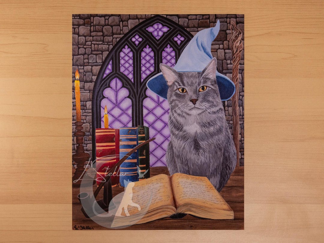 Cat Wizard Artwork, Magical Witchy Kitty Fantasy Decor, Original Art - Etsy