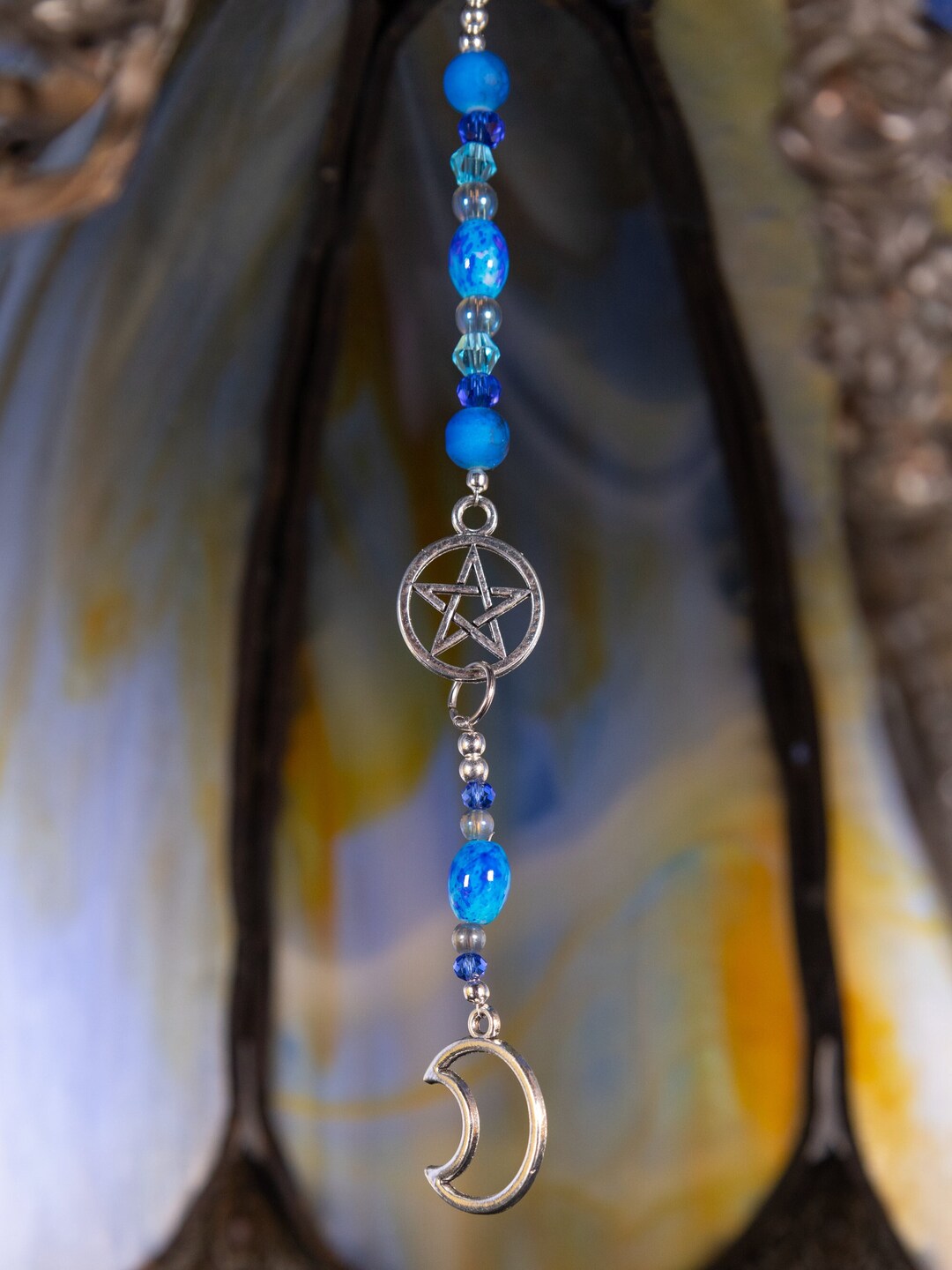 Rearview Mirror Accessory With Pentacle and Moon Charms, Wiccan Car ...