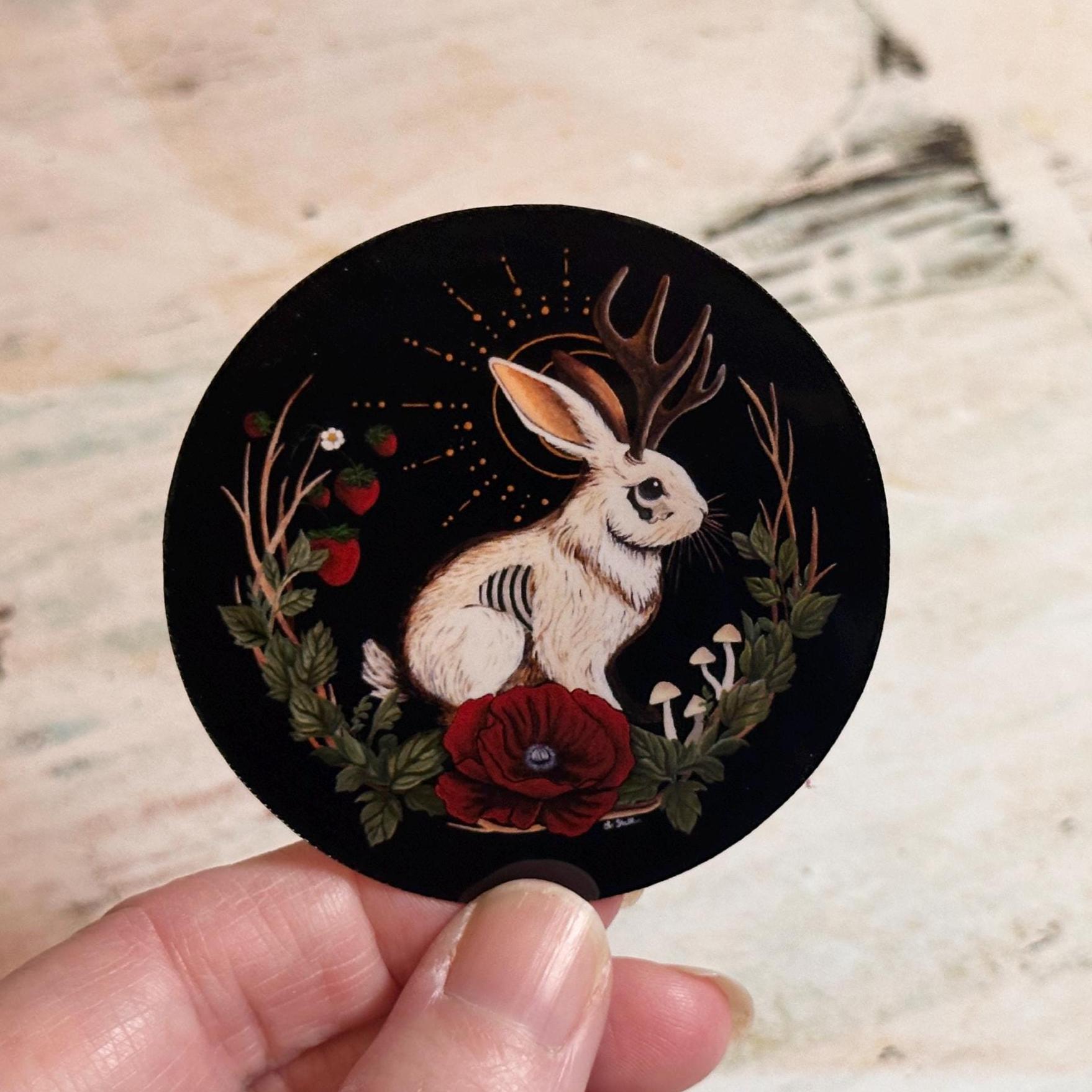 Jackalope Art Vinyl Sticker: Gothic Cryptid Rabbit, Dark Cottagecore ...