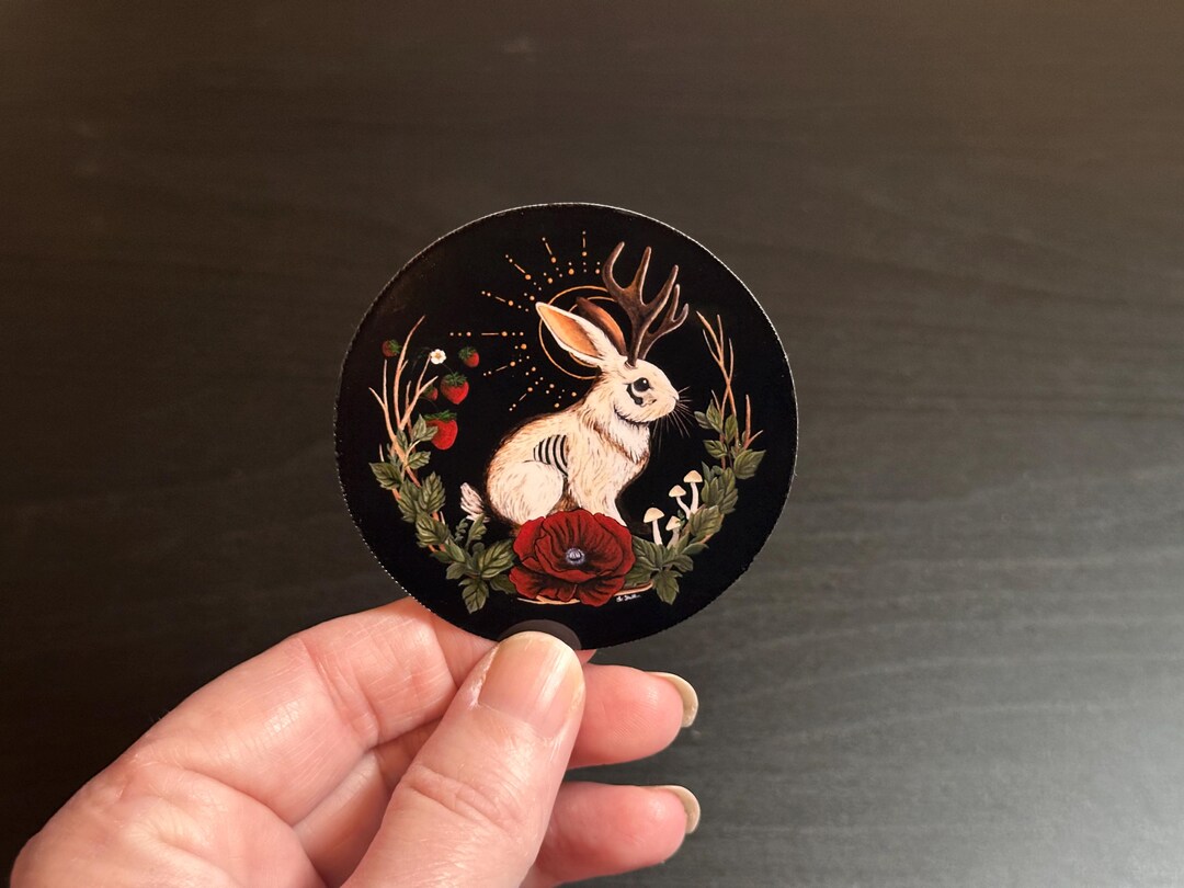 Jackalope Art Vinyl Sticker: Gothic Cryptid Rabbit, Dark Cottagecore ...