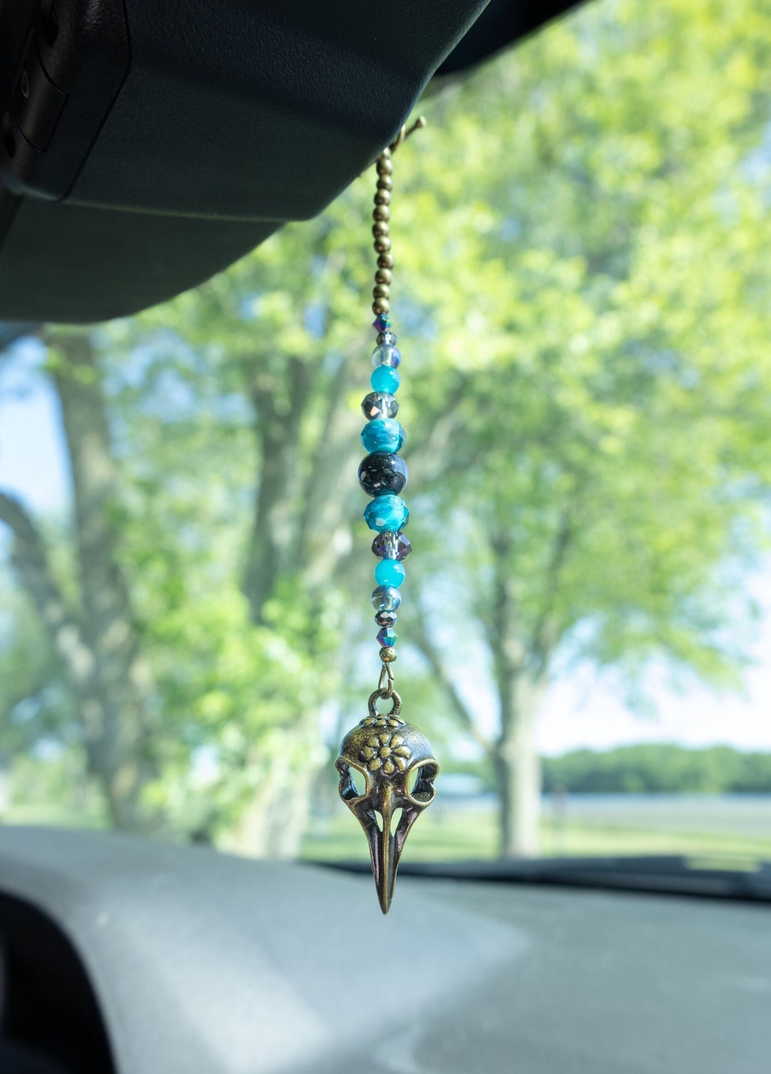 Rearview Mirror Accessory With Bird Skull Charm Plague Doctor Interior ...