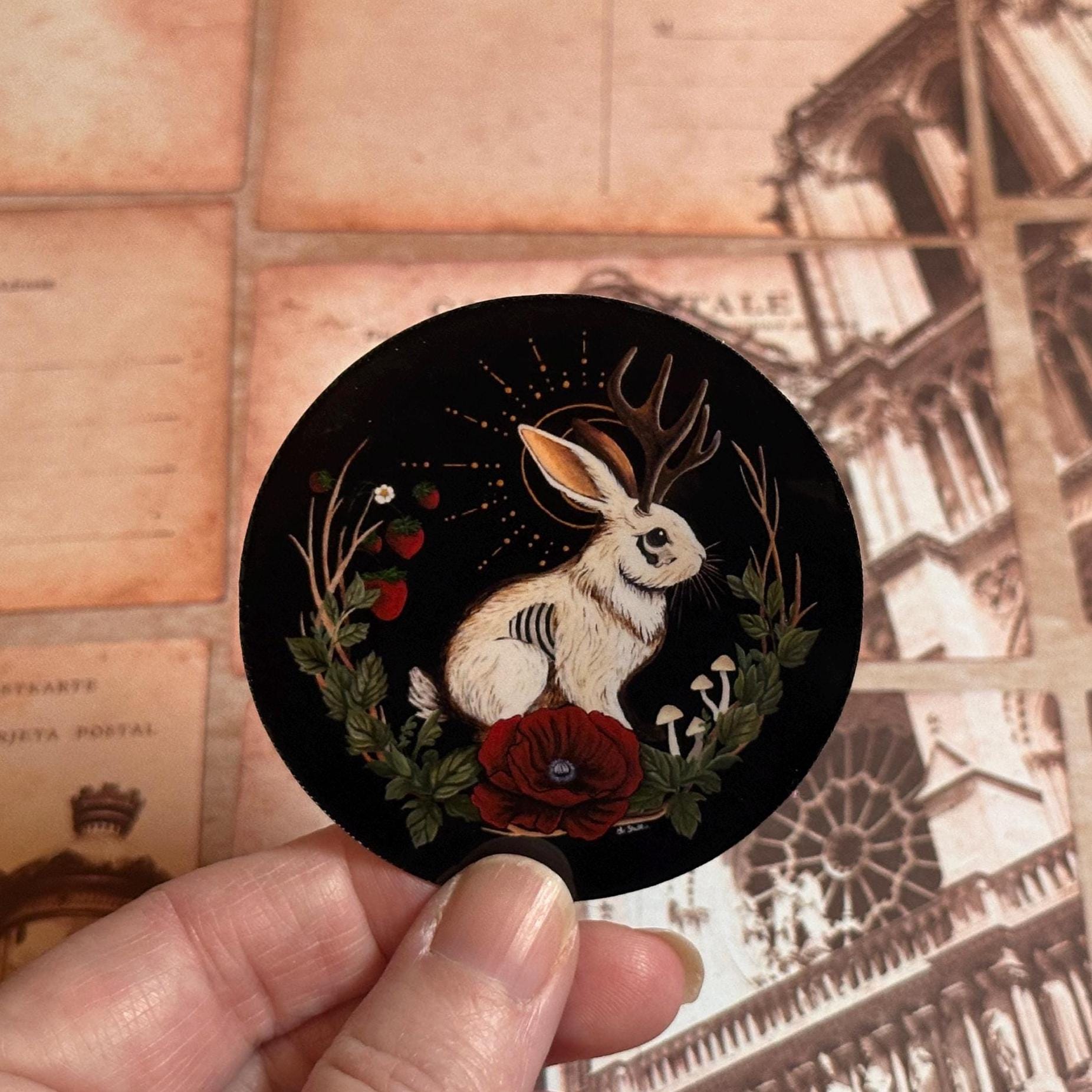 Jackalope Art Vinyl Sticker: Gothic Cryptid Rabbit, Dark Cottagecore ...