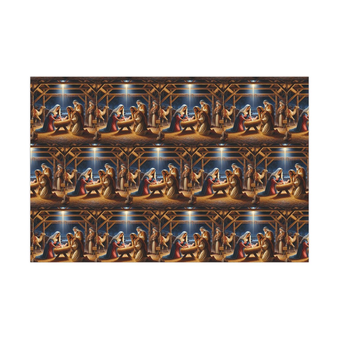 Nativity Scene Gift Wrap Paper, Festive Holiday Wrapping Paper ...