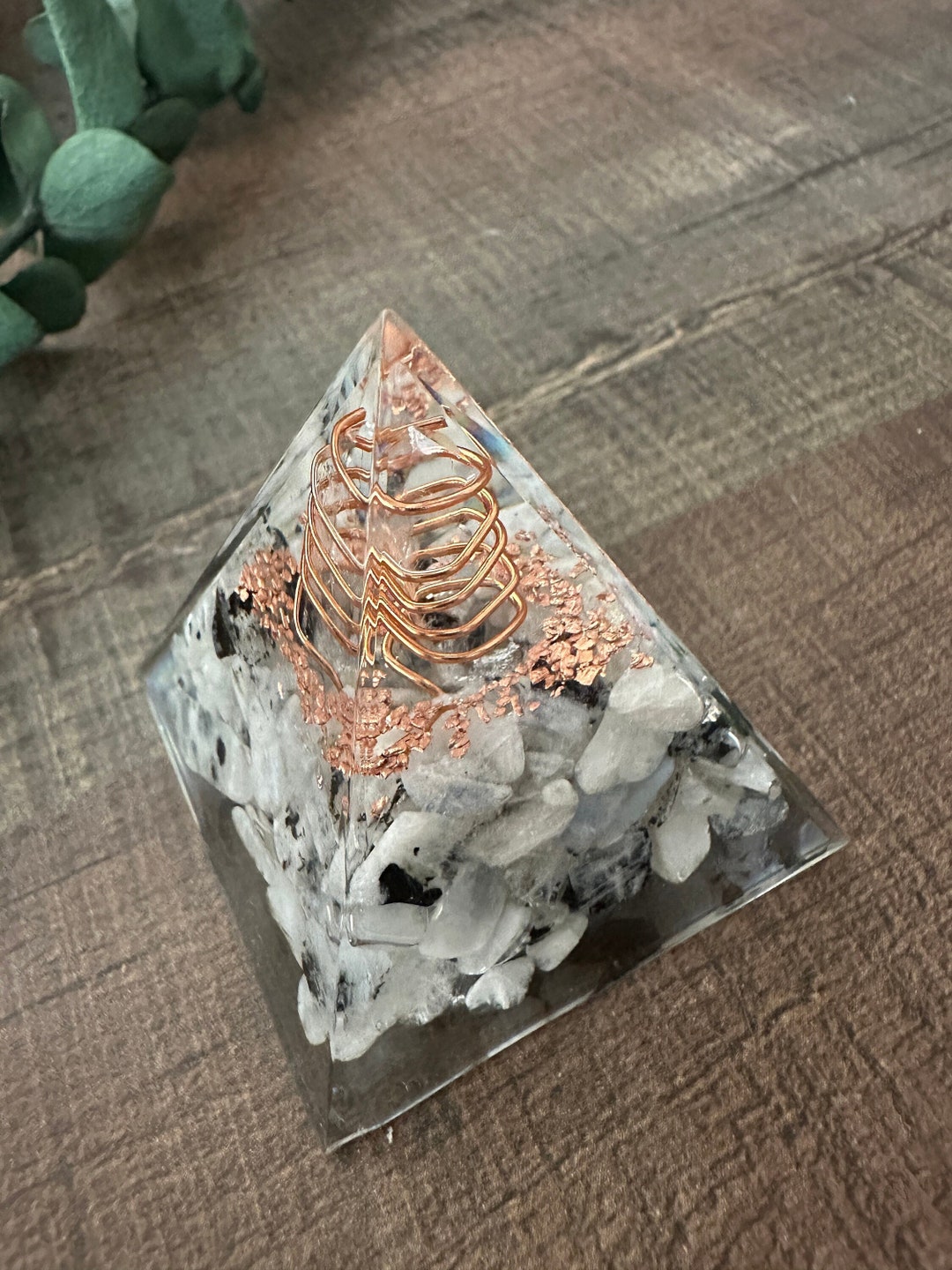 Orgone Pyramid With Rainbow Moonstone Quartz Tower Copper Spiral Moonstone Crystal Glass Pyramid ...