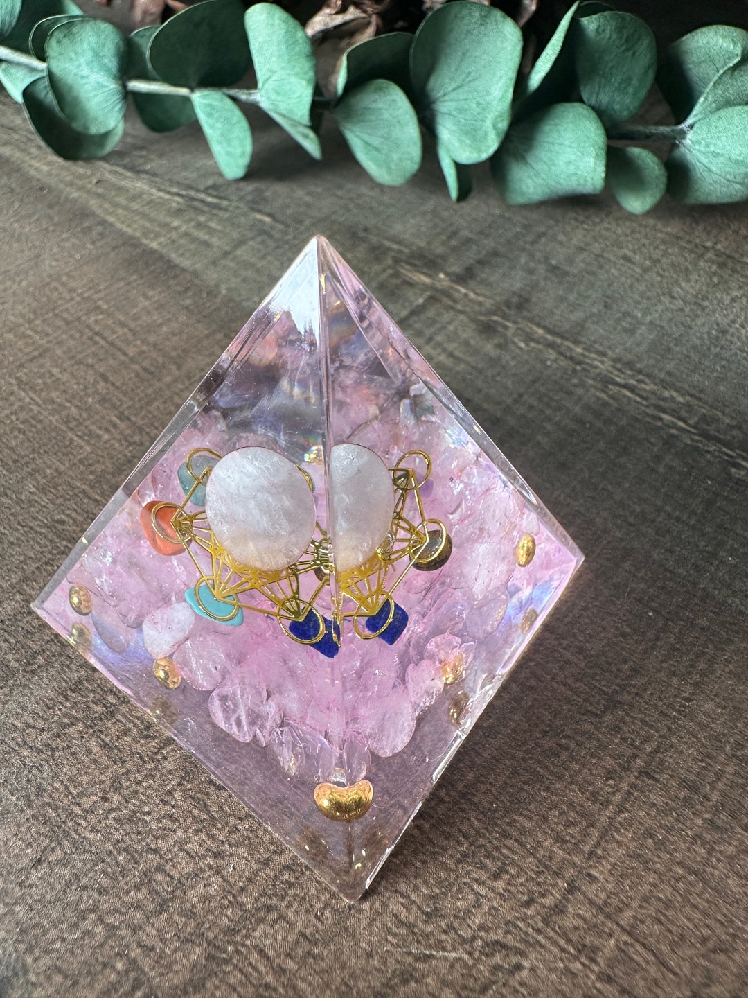 Love & Harmony Pyramid- Quartz Sphere Over Pink Quartz - A Beacon of ...