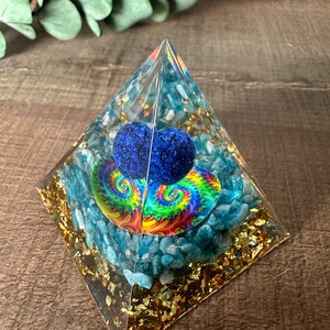 Orgone Pyramid Blue Sphere Turquoise Peridot Resin Rainbow Swirl Glass ...