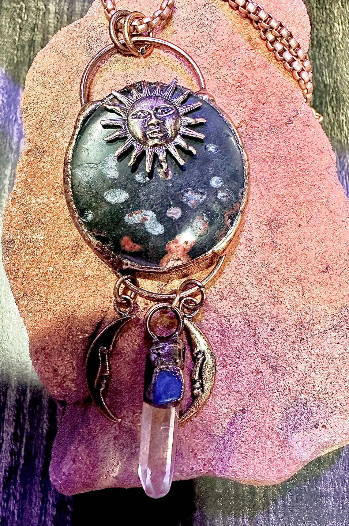 African Bloodstone and Crystal Quartz Sun and Moon Necklace - Etsy