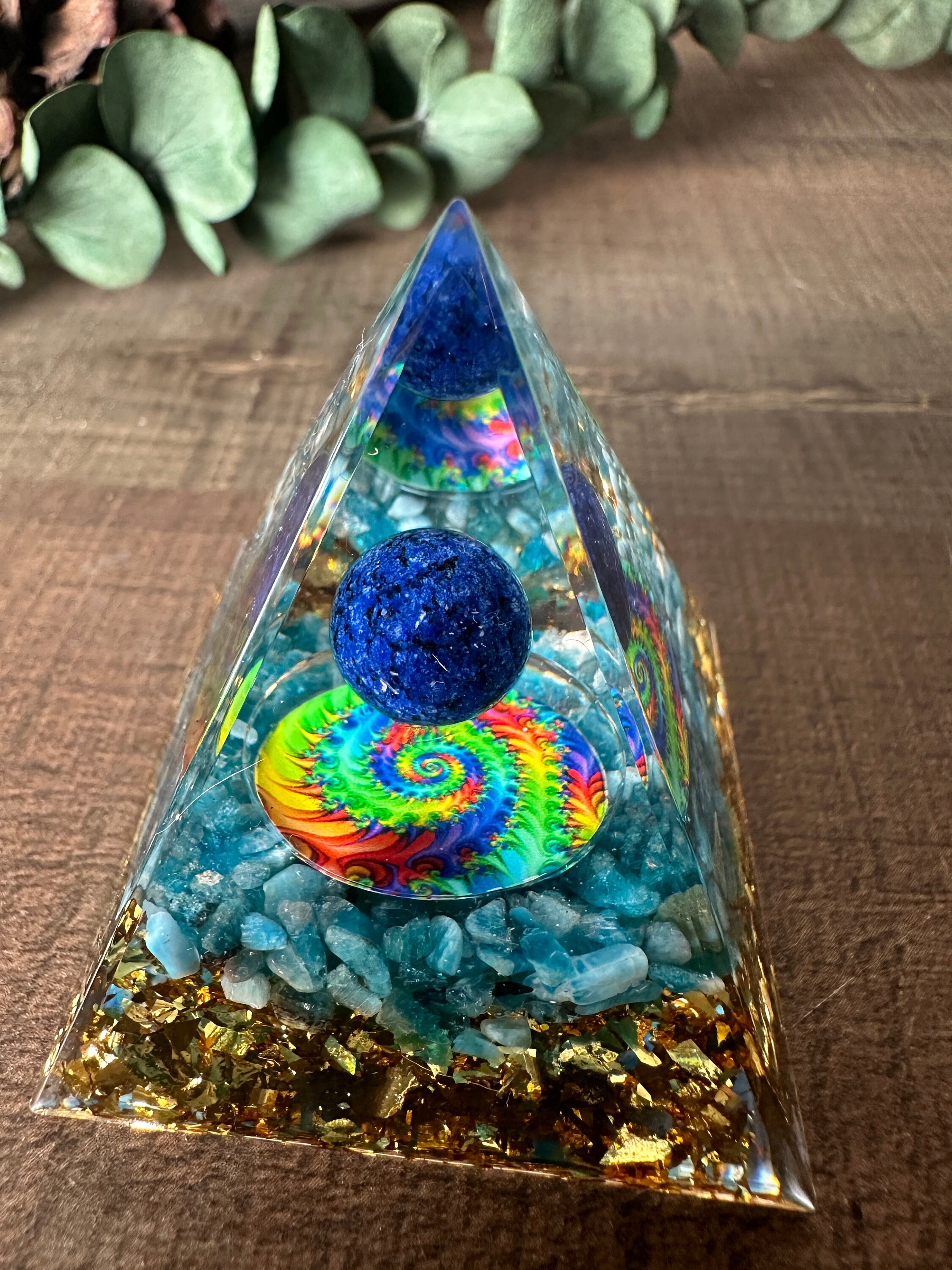 Orgone Pyramid Blue Sphere Turquoise Peridot Resin Rainbow Swirl Glass ...