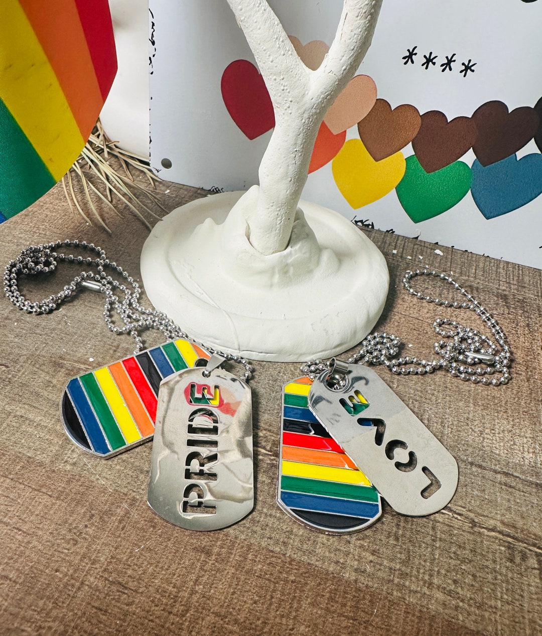 Rainbow Dog Tag Pride Necklace LGBTQ+ Earrings Pride Jewelry Rainbow ...