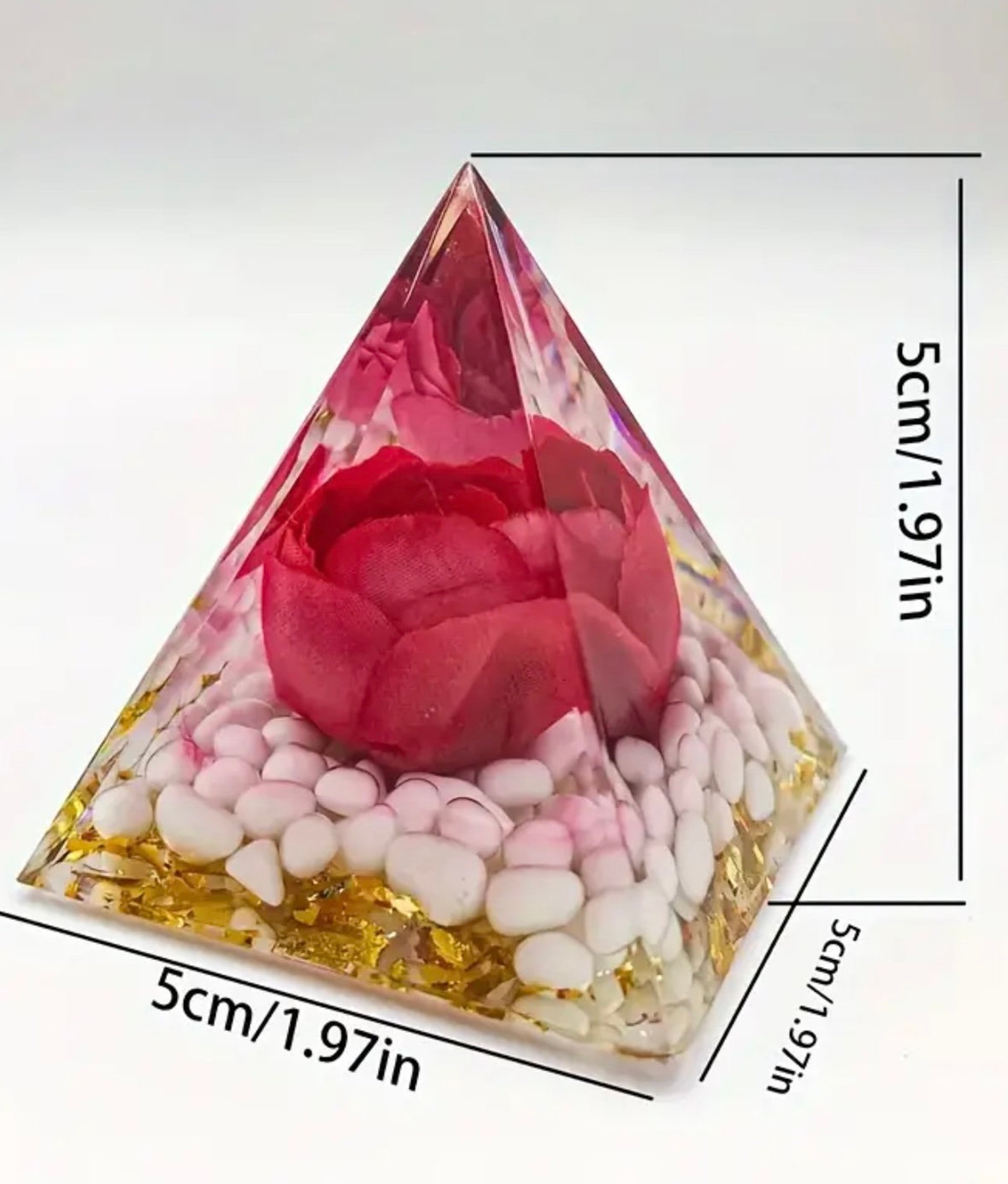 Orgone Glass Pyramid With Rose Resting on White Turquoise Pyrite ...