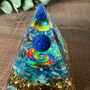 Orgone Pyramid Blue Sphere Turquoise Peridot Resin Rainbow Swirl Glass ...