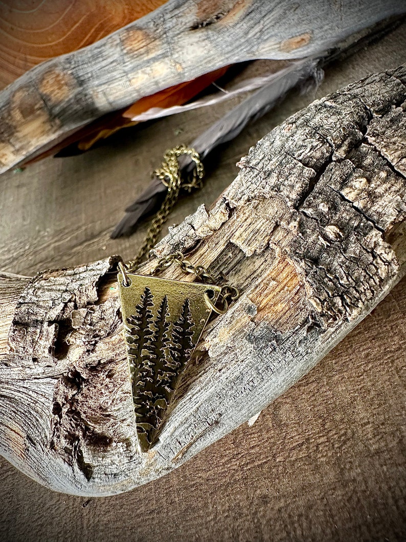 Upside-down Triangle Necklace With Pine Tree Silhouettes - A Modern ...