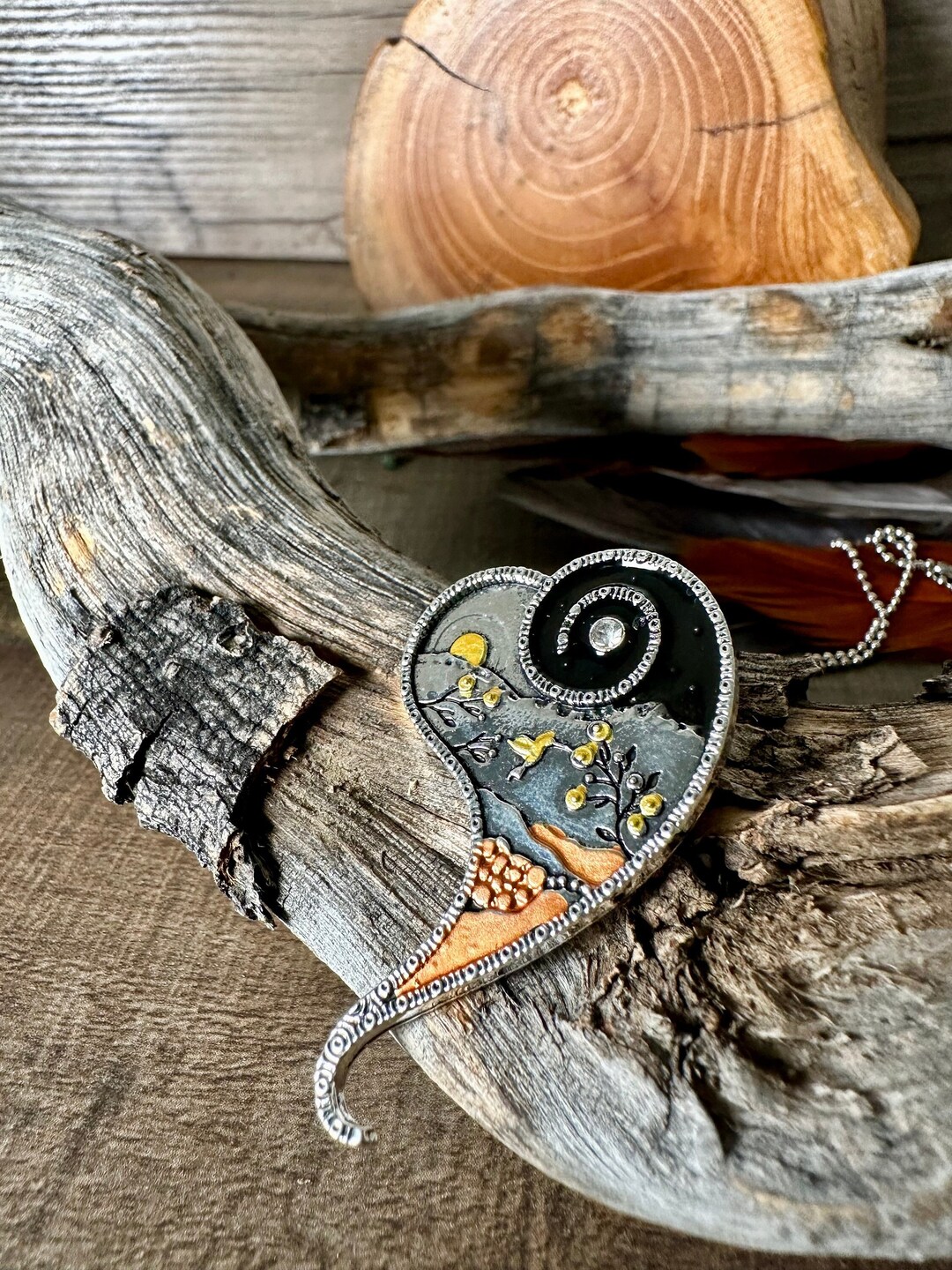 Silver Heart Dual Sun and Moon Necklace - Etsy
