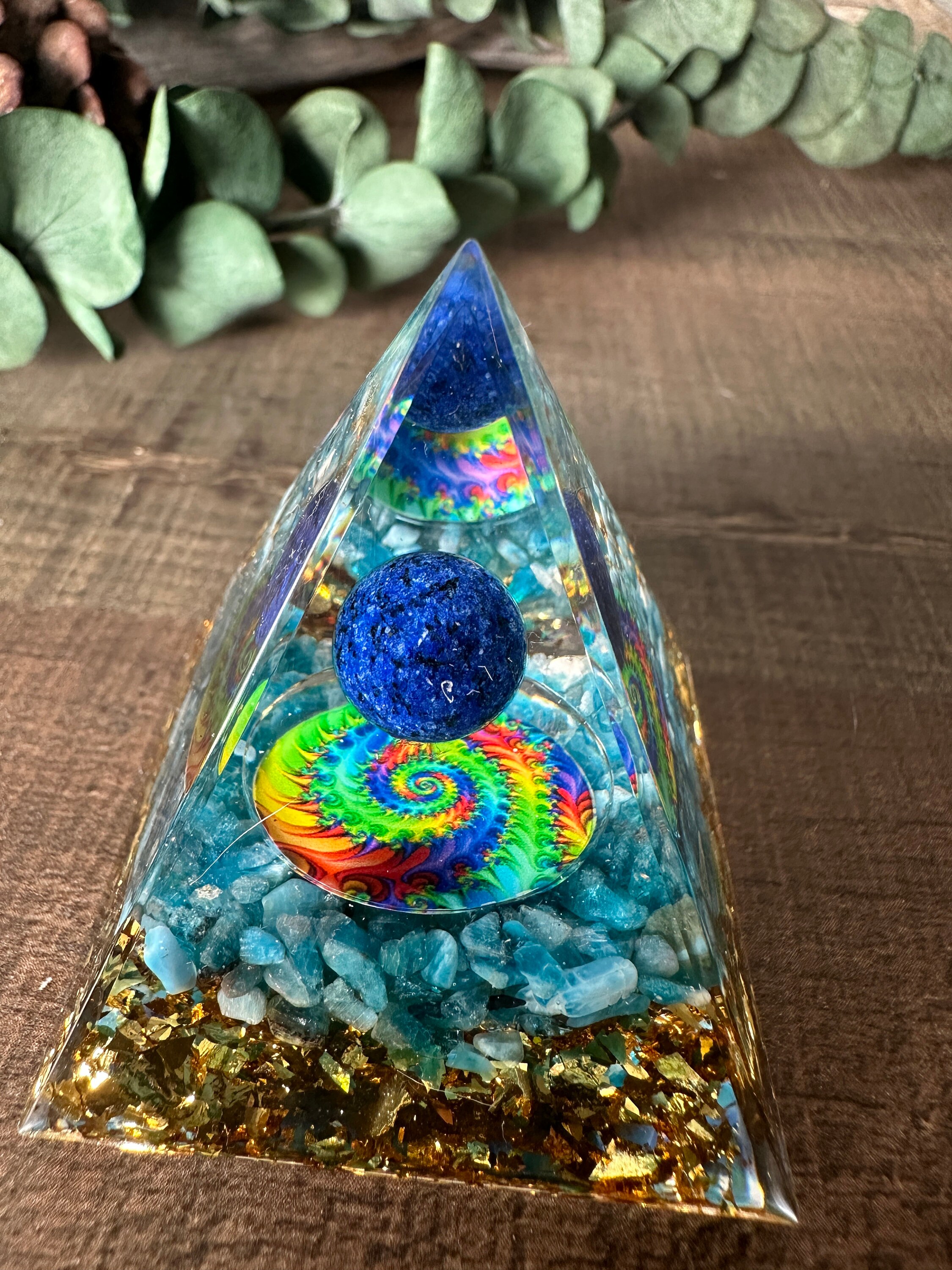 Orgone Pyramid Blue Sphere Turquoise Peridot Resin Rainbow Swirl Glass ...