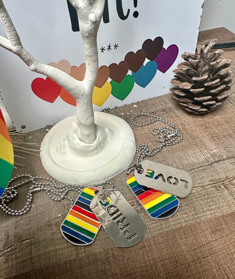 Rainbow Dog Tag Pride Necklace LGBTQ+ Earrings Pride Jewelry Rainbow ...