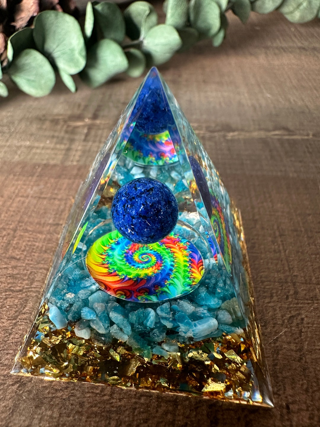Orgone Pyramid Blue Sphere Turquoise Peridot Resin Rainbow Swirl Glass ...