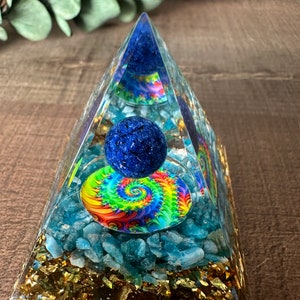 Orgone Pyramid Blue Sphere Turquoise Peridot Resin Rainbow Swirl Glass ...