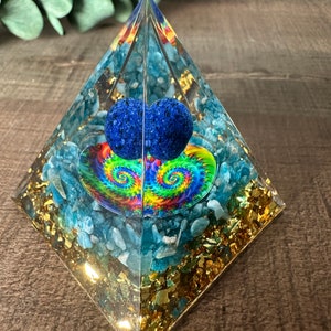 Orgone Pyramid Blue Sphere Turquoise Peridot Resin Rainbow Swirl Glass ...