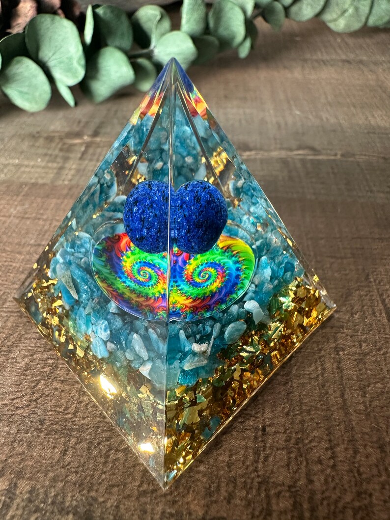 Orgone Pyramid Blue Sphere Turquoise Peridot Resin Rainbow Swirl Glass ...
