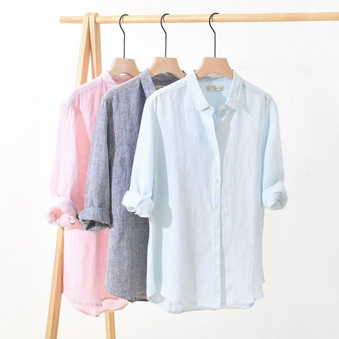 Men 100% Linen Shirt, Solid Color Linen Shirt Men, Loose Linen Shirt ...