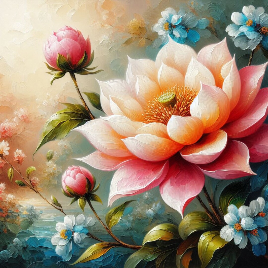 The Oil Painting of Beautiful Flower Wall of Digital Art Set of 4 - Etsy