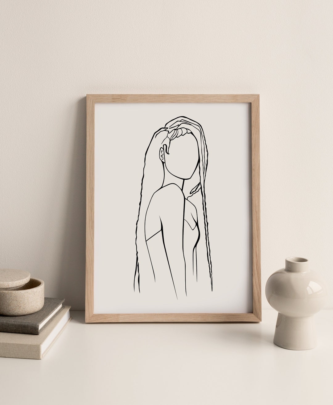 Minimalist Woman Braids Line Art, Female Line Wall Art, Woman Artful ...