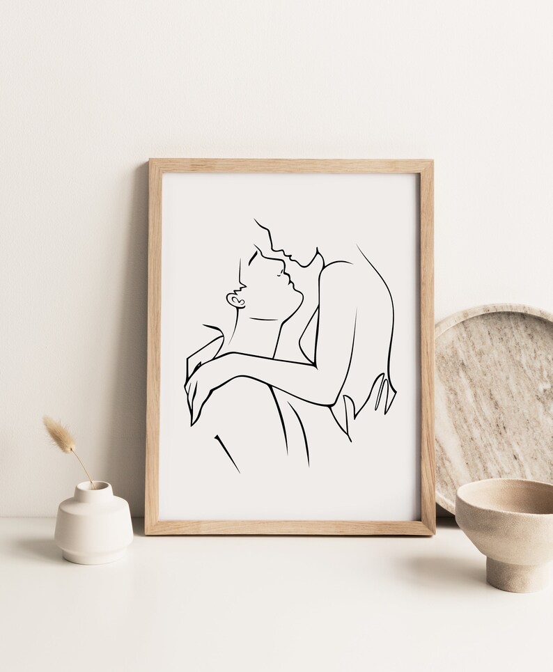 Minimalist Couple Line Art, Abstract Line Wall Art, Love Artful Line ...