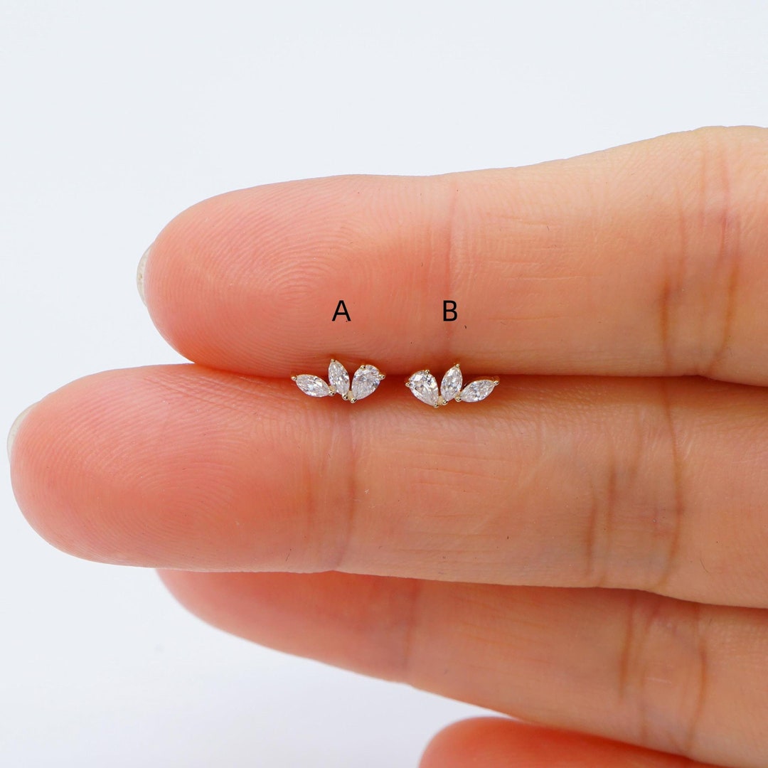 14K Solid Gold Small Lab Diamond Cartilage Stud Earrings Threadless ...
