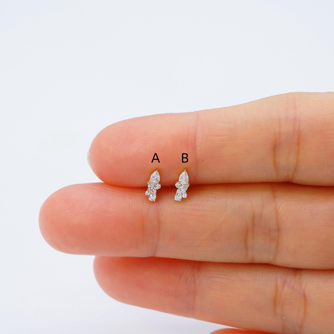 14K Solid Gold Lab Diamond Cluster Cartilage Stud Earrings Small Diamond Tragus Studs Threadless ...