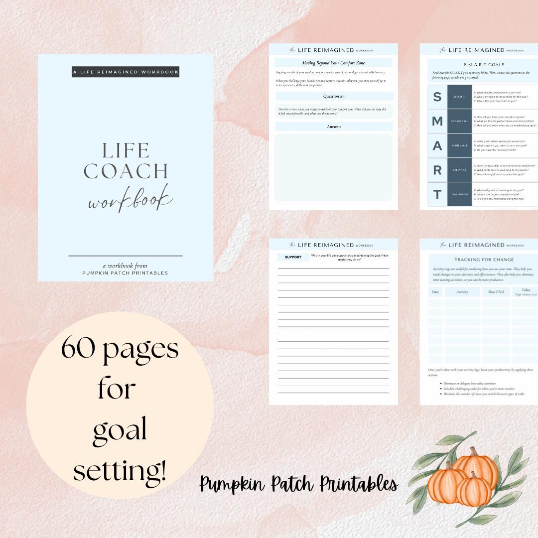 60 Page Life Coach Workbook | SMART Goals | Goal Setting | Therapy ...