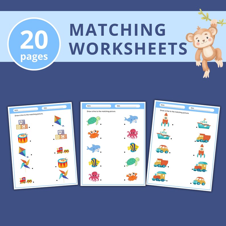 Printable Matching Worksheets Match the Picture Activity Kindergarten ...
