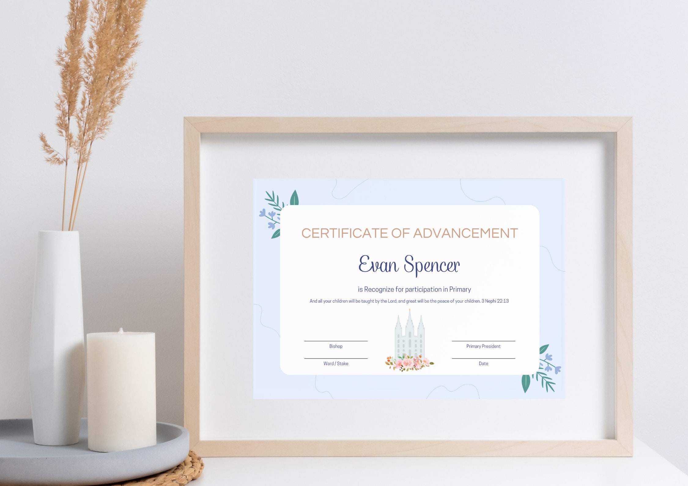 LDS Primary Certificate Template Editable With CANVA Free Account - Etsy