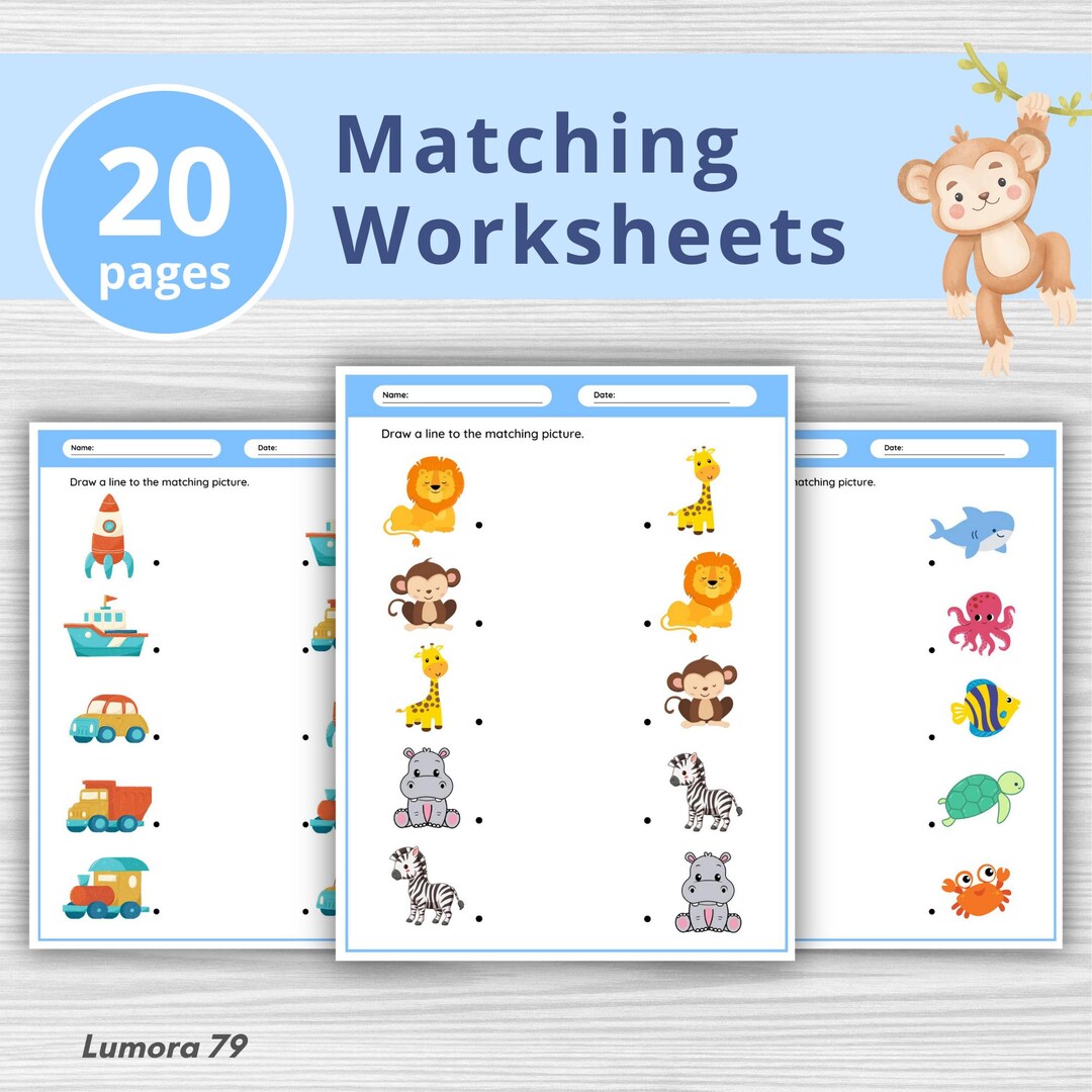 Printable Matching Worksheets Match the Picture Activity Kindergarten ...