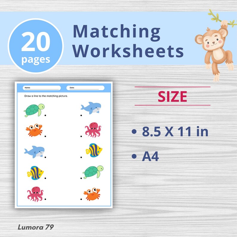 Printable Matching Worksheets Match the Picture Activity Kindergarten ...