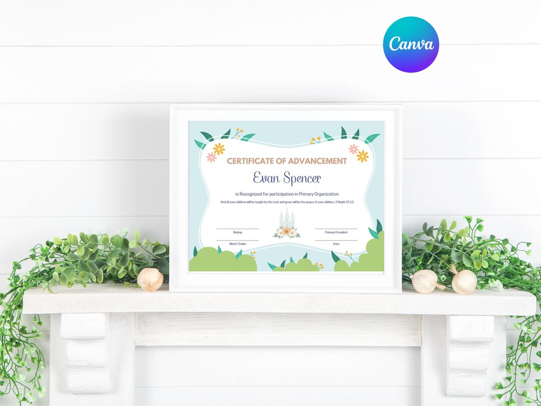 LDS Colorful Primary Certificate Template - Editable CANVA Free Account ...
