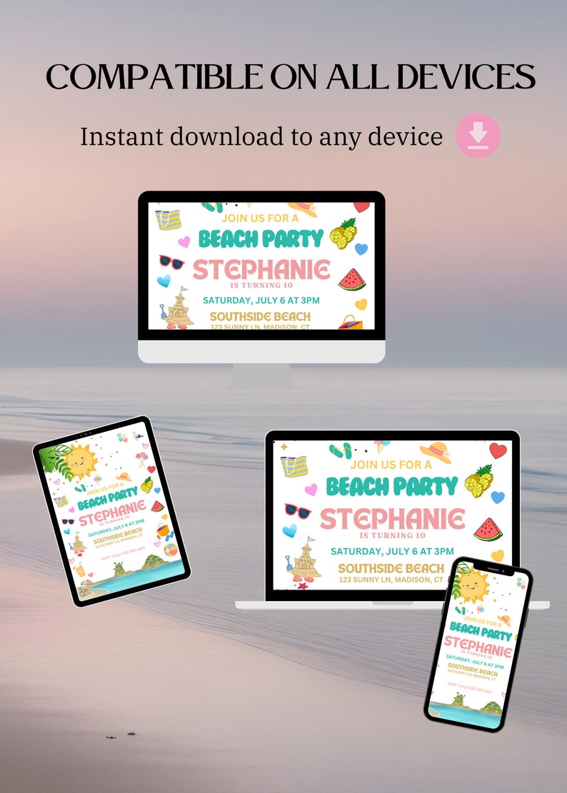 Sunny Beach Bash Birthday Invitation Tropical Beach Party Birthday ...
