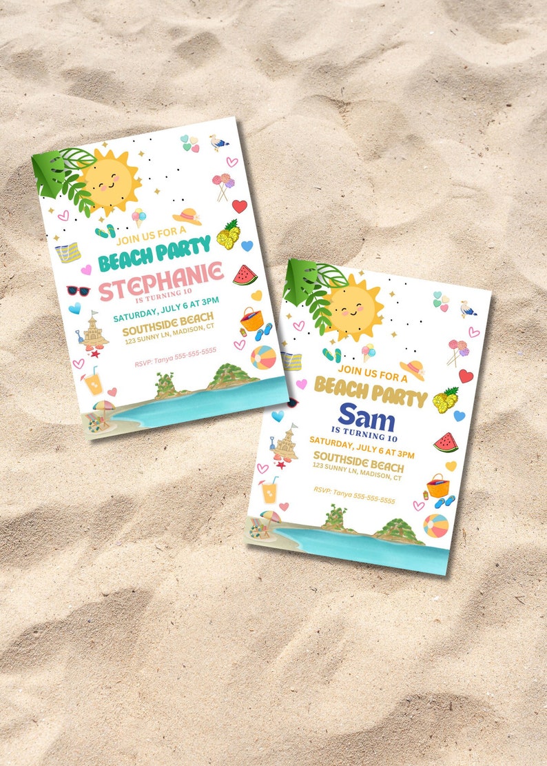 Sunny Beach Bash Birthday Invitation Tropical Beach Party Birthday ...