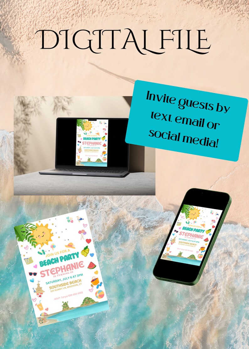 Sunny Beach Bash Birthday Invitation Tropical Beach Party Birthday ...