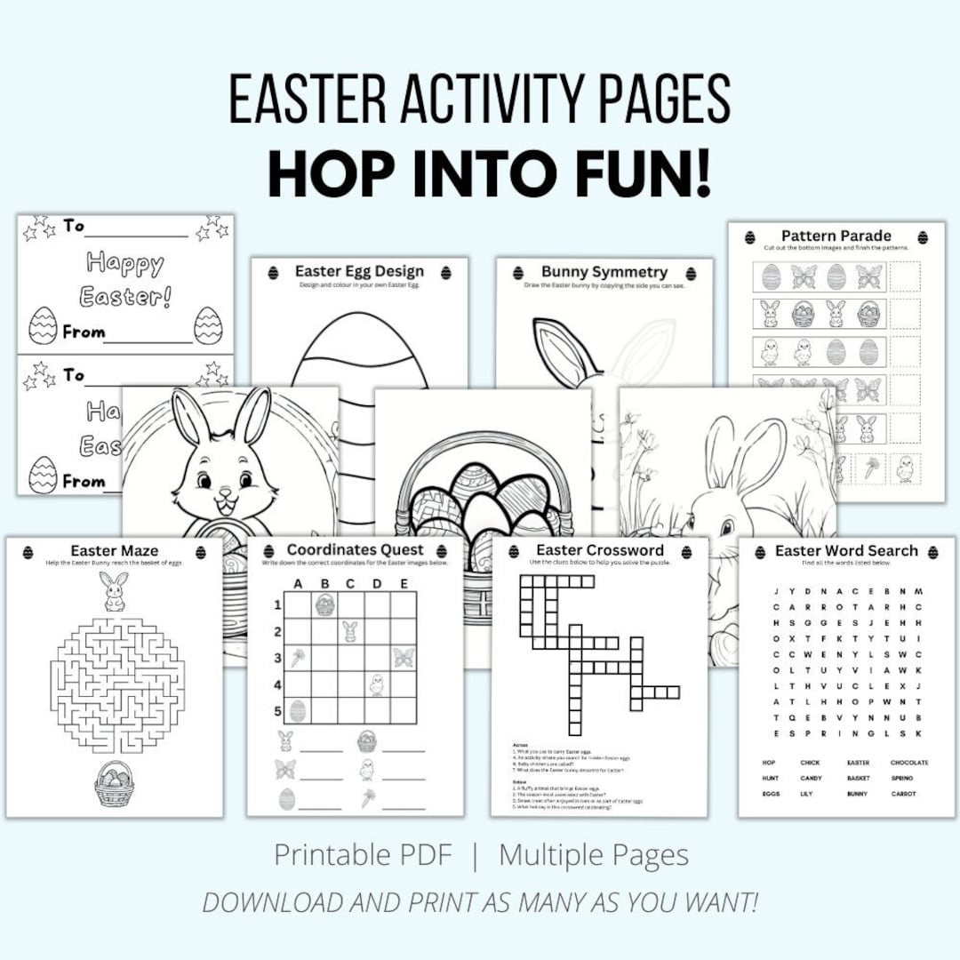 Easter Activity Pack - 17 Page Kids Printable Activity Pack - Instant ...