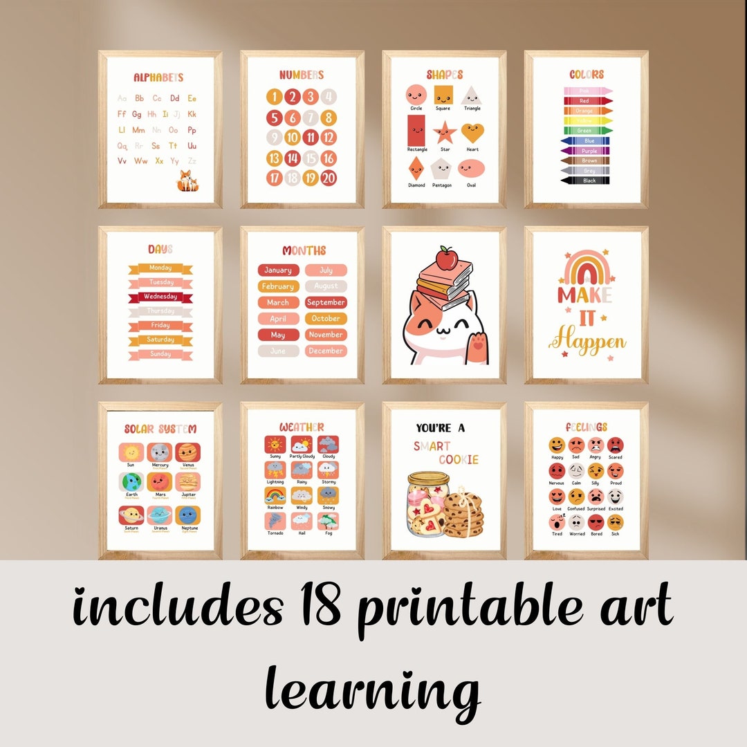 18 Educational Poster, Montessori Poster, Playroom Poster, Learning ...