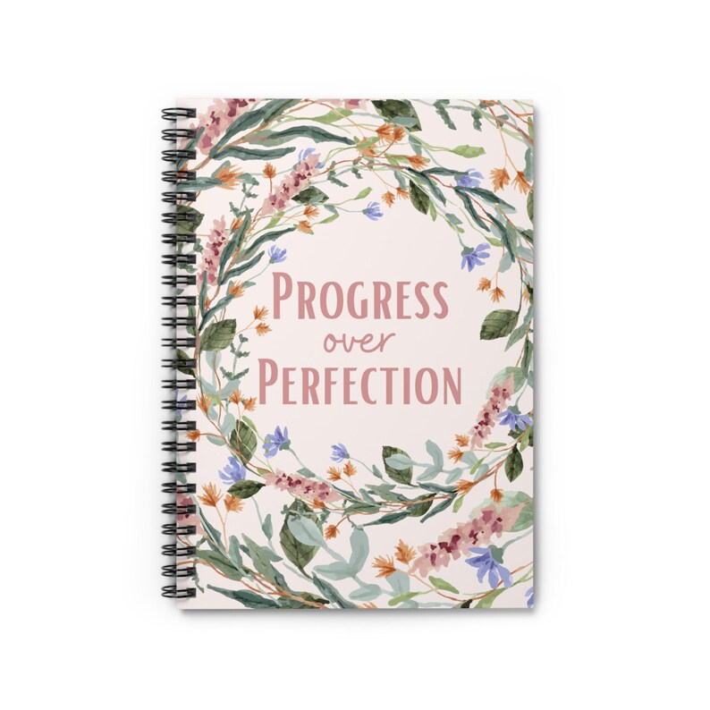 Floral Spiral Notebook Progress Over Perfection, Cute Journal, Gift for ...