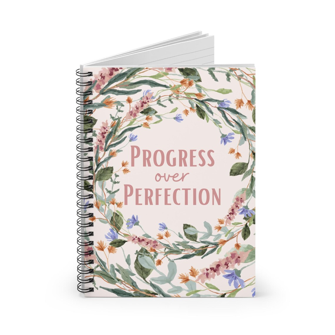 Floral Spiral Notebook - Progress Over Perfection, Cute Journal, Gift ...